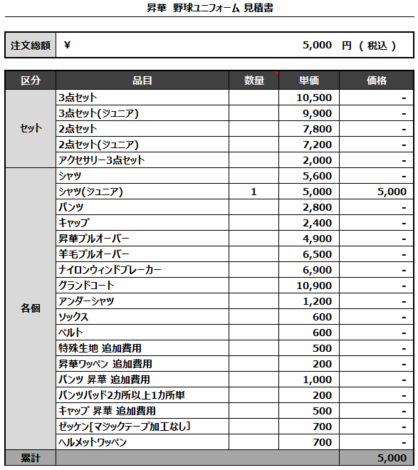 230405_KAWANAKA_追加見積書 - 野球ユニフォームオーダー【ILB-max】