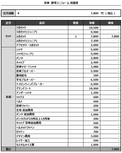 240823_Nerima Sluggers_追加見積書 - 野球ユニフォームオーダー【ILB-max】